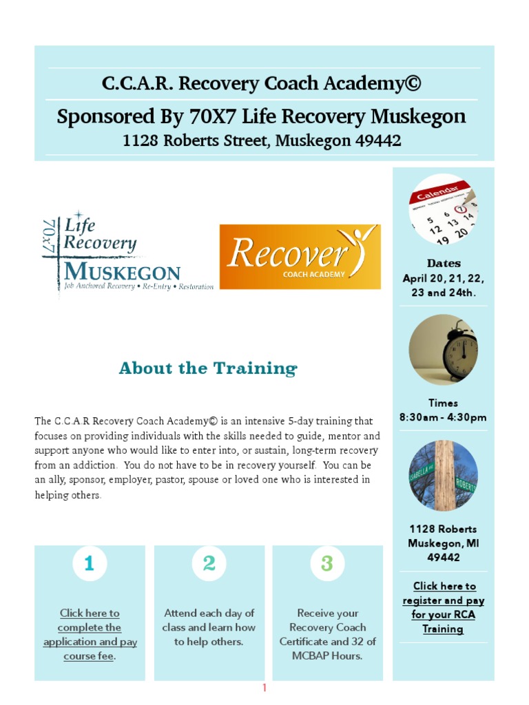 70x7 Life Recovery Muskegon Sponsored C.C.A.R. Recovery Coach Training ...