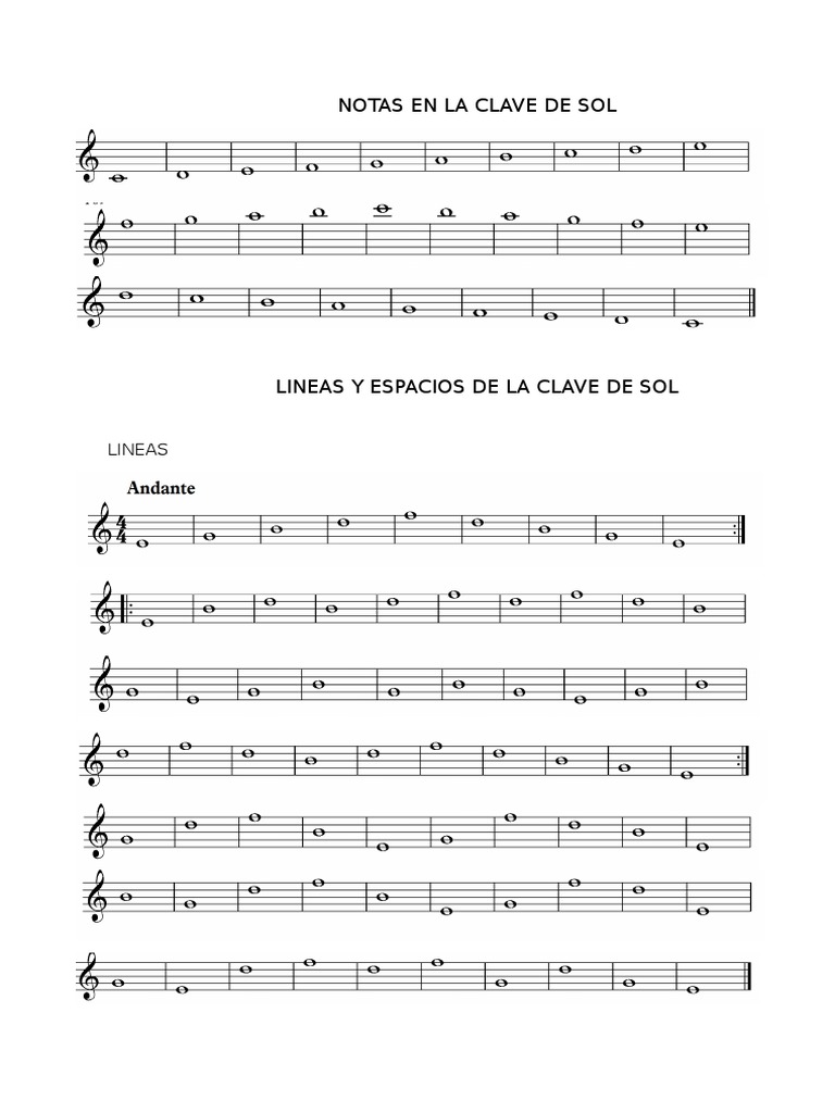 Líneas y Espacios en La Clave de So L (Ejercicios de Solfeo) J. Franco Molina | PDF