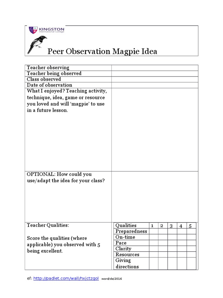 Teacher Peer Observation Guide | PDF | Career & Growth | Art
