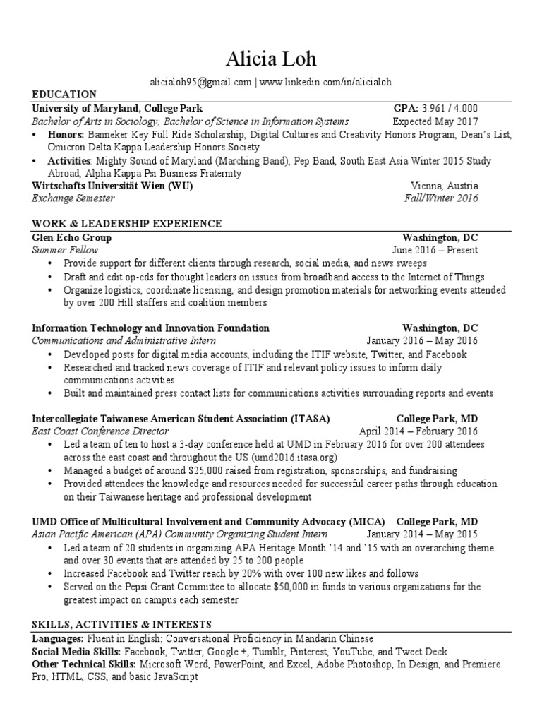 Alicia Loh Resume Class | PDF | Twitter | Social Media