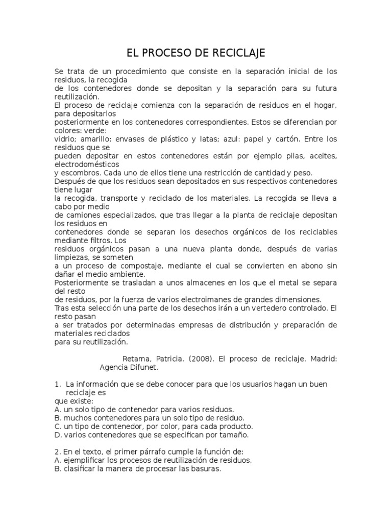 ACTIVIDAD 6 - Comprension Lectora | PDF | Reciclaje | Residuos