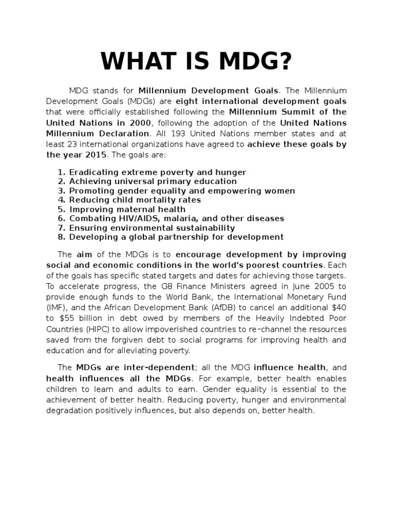 What Is MDG | PDF | Millennium Development Goals | Drinking Water