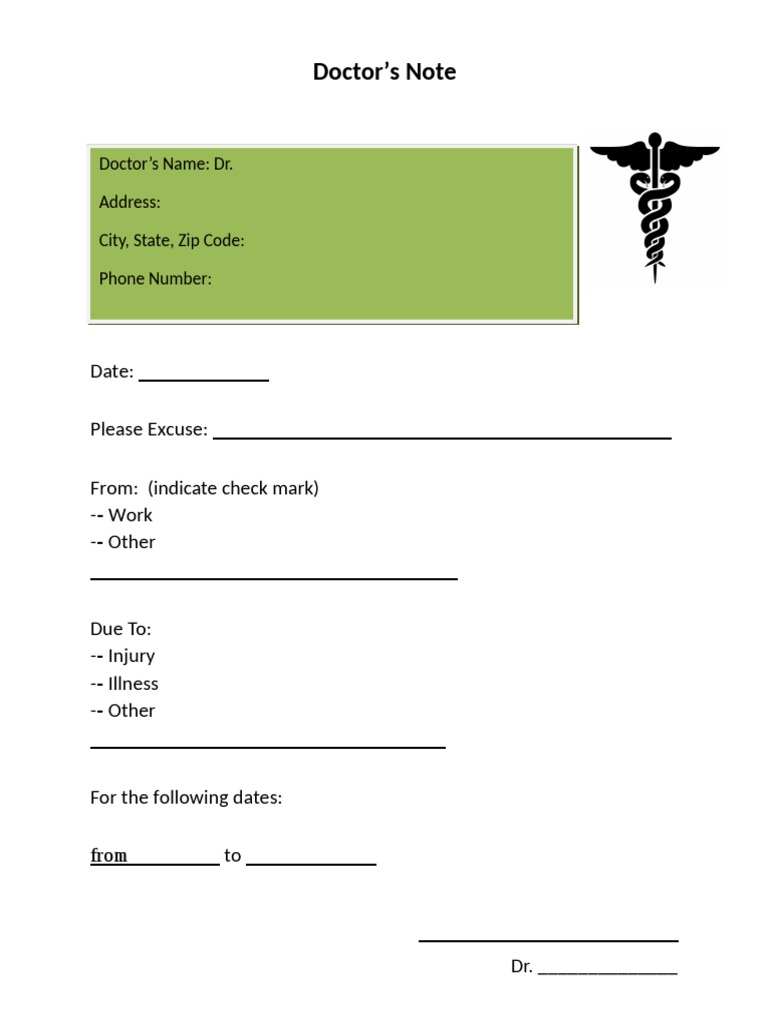 Doctor's Note Template for Absences | PDF | Career & Growth