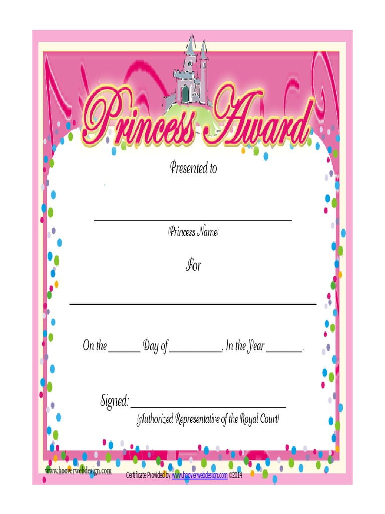 Blank Princess Award Certificate Printable | PDF