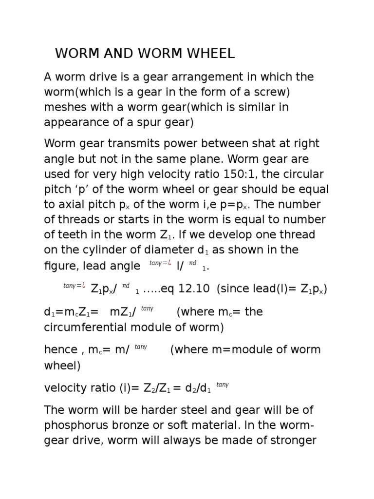 Worm and Worm Wheel | PDF | Teaching Methods & Materials | Science ...