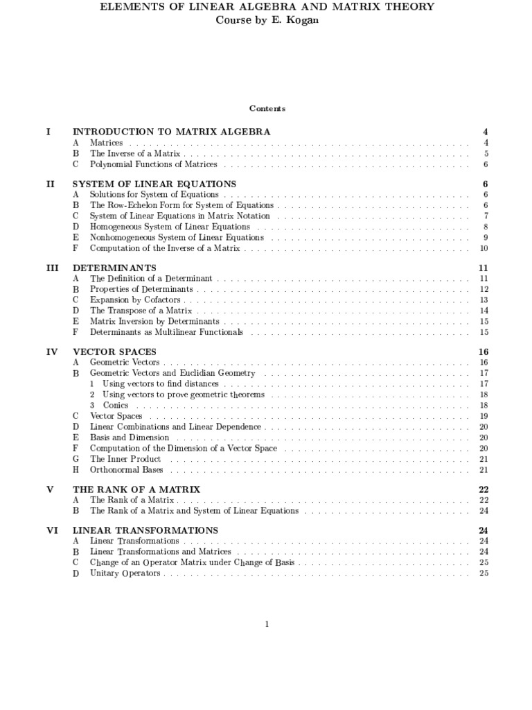 Kogan E. - Elements of Linear Algebra and Matrix Theory | PDF | Algebra | Linear Algebra