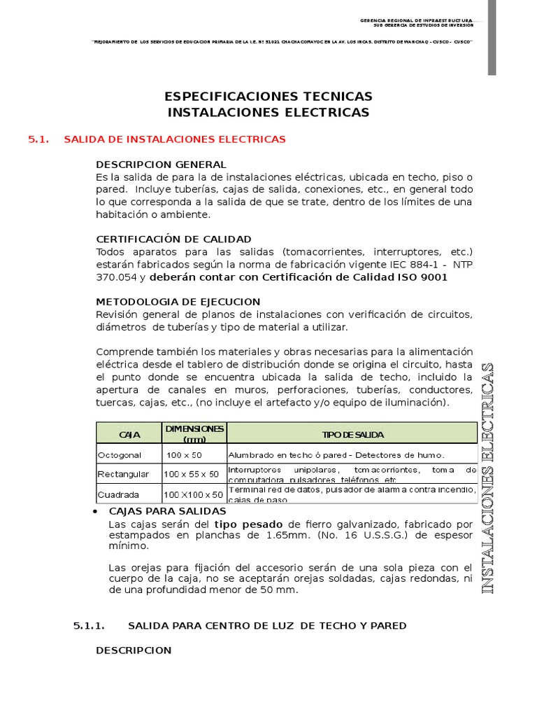 Especificaciones Tecnicas Inst Electricas Chachacomayoc | PDF | Aluminio | Cobre