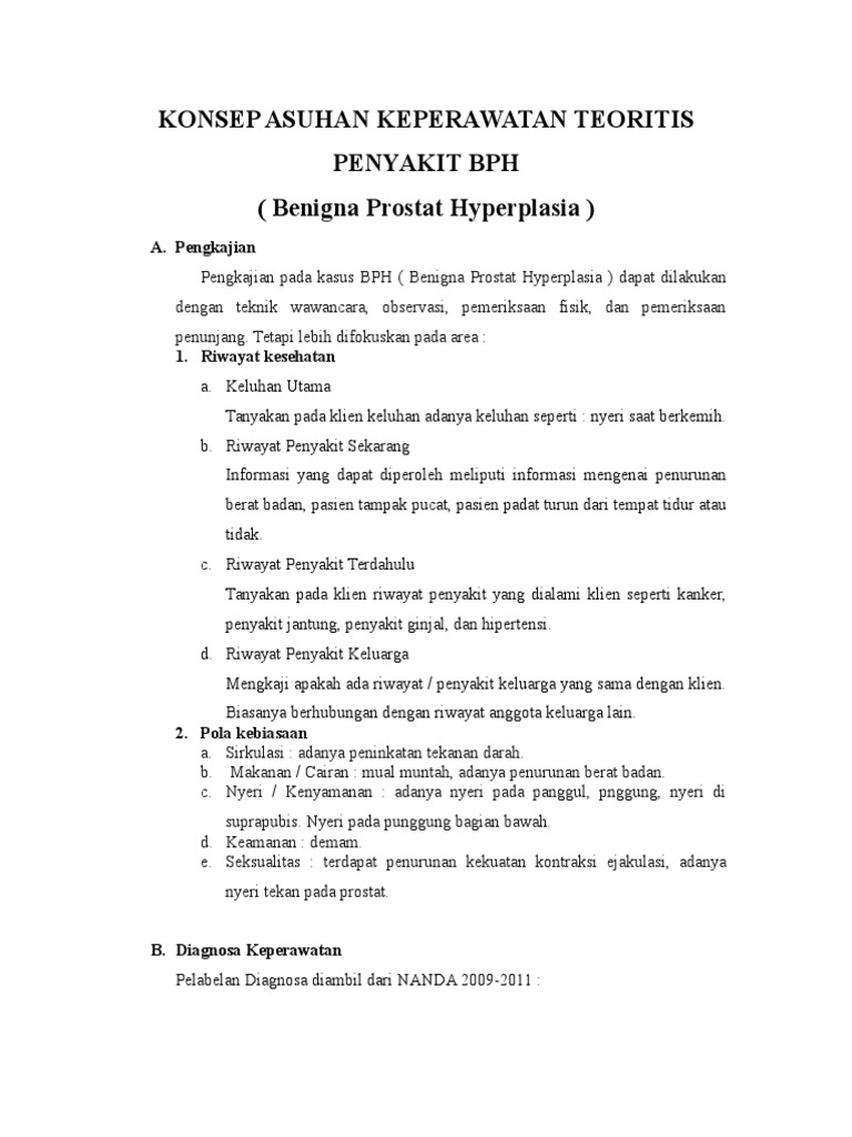 Konsep Asuhan Keperawatan Teoritis Penyakit BPH Oke 1 | PDF