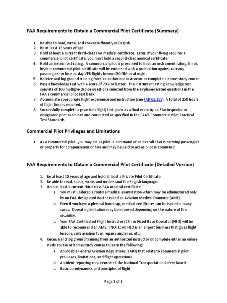 Requirements and Privileges for Obtaining a US Commercial Pilot ...