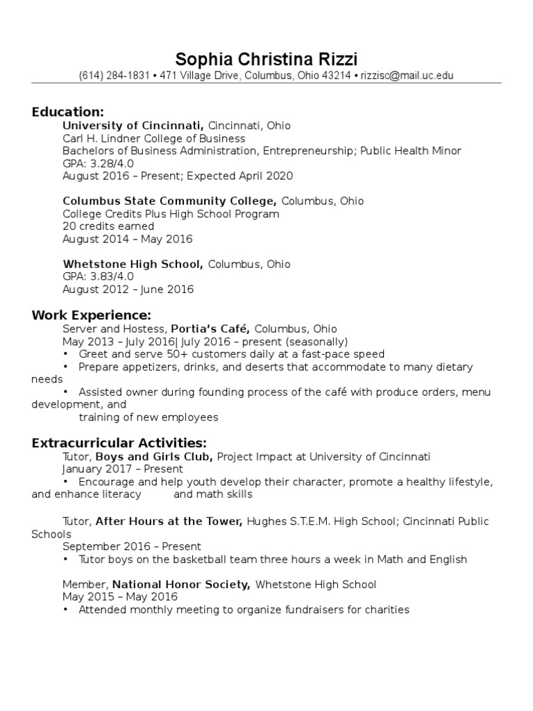 Sophia Christina Rizzi: Education | PDF