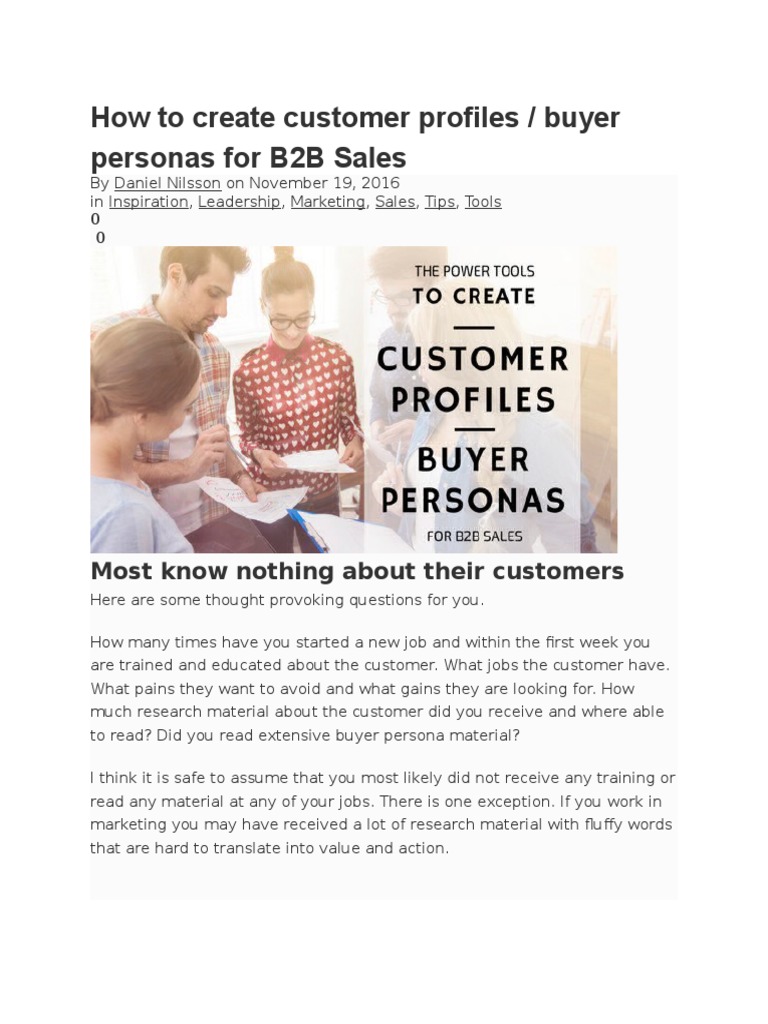 How To Create Customer Profiles / Buyer Personas For B2B Sales | PDF ...