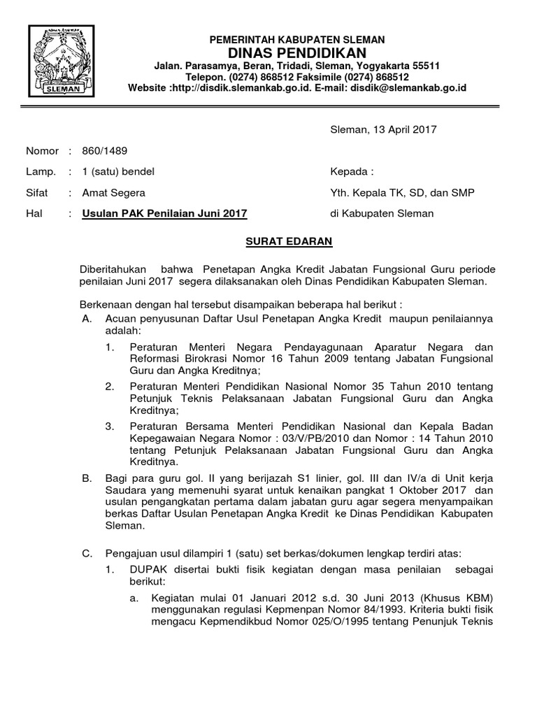Edaran DUPAK 2017 Juni Sleman | PDF