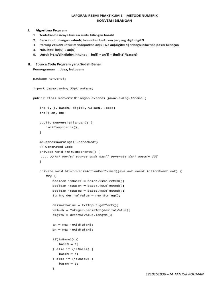 LAPORAN RESMI PRAKTIKUM 1 – METODE NUMERIK KONVERSI BILANGAN | PDF | Computer Programming Tools ...