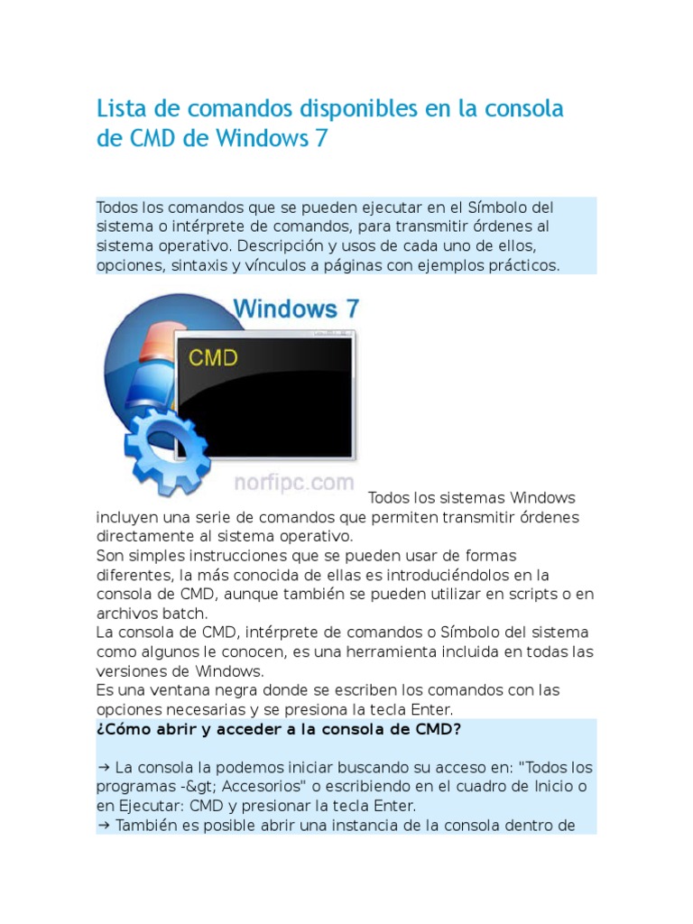 lista de comandos windows 7.docx | Archivo de computadora | Interfaz de línea de comando ...