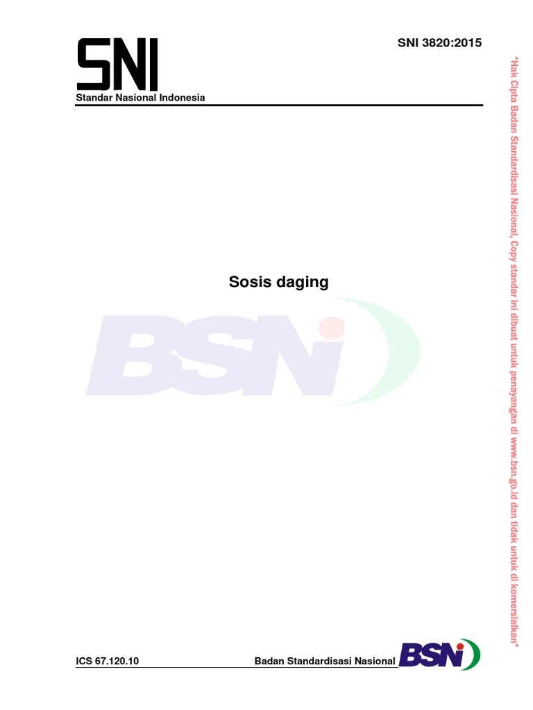SNI Sosis Daging - SNI 3820-2015 PDF | PDF