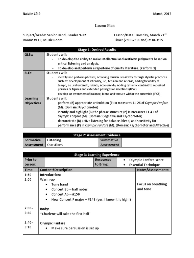 Lesson Plan: Stage 1: Desired Results | PDF | Educational Assessment ...