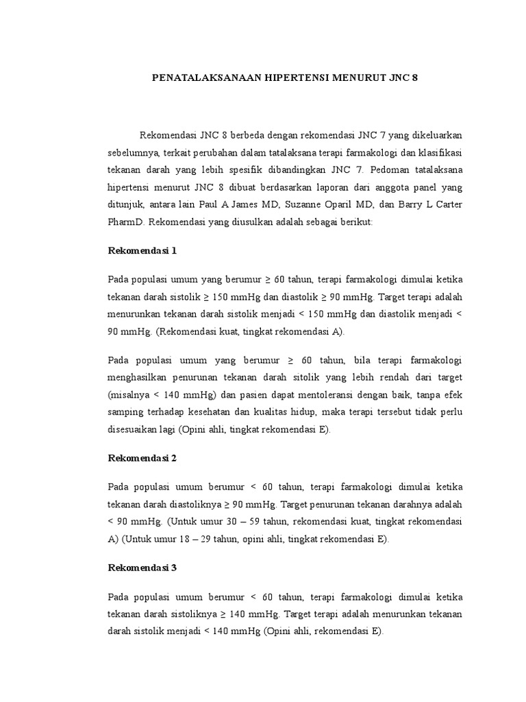 Penatalaksanaan Hipertensi Menurut JNC 8 | PDF