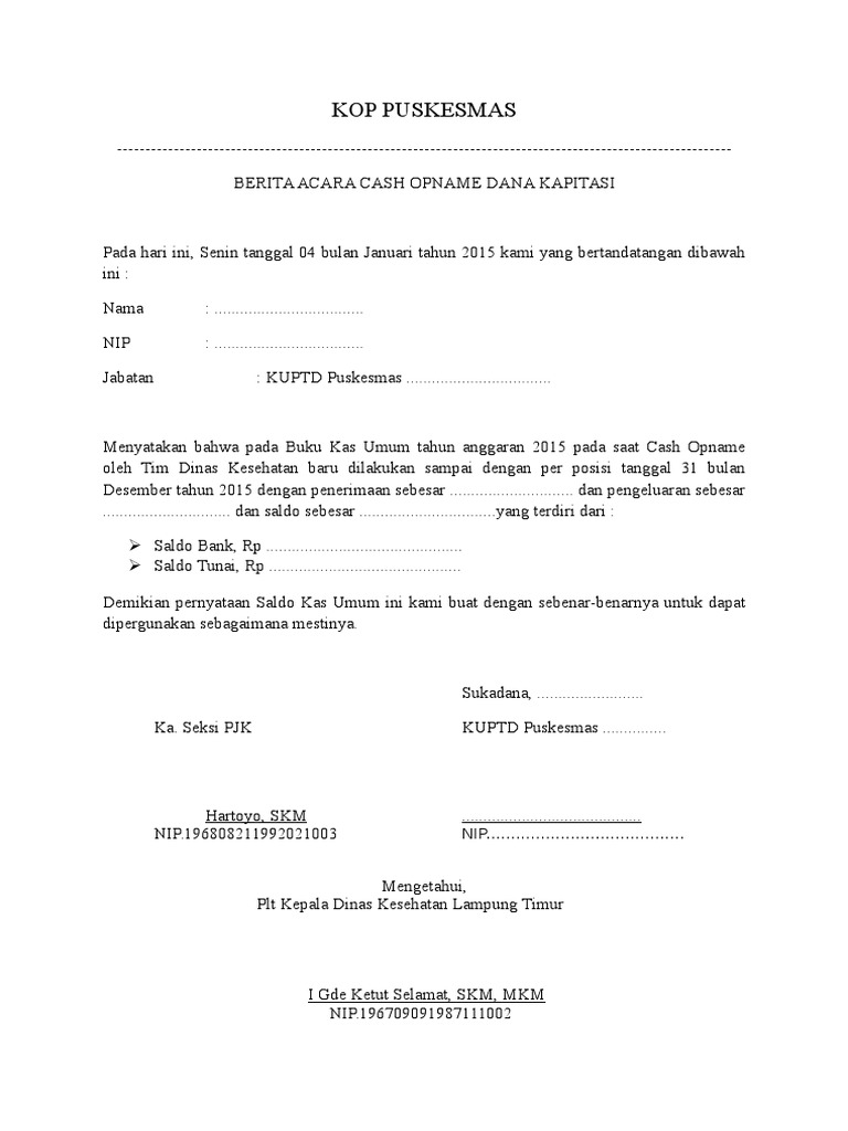 Berita Acara Cash Opname | PDF