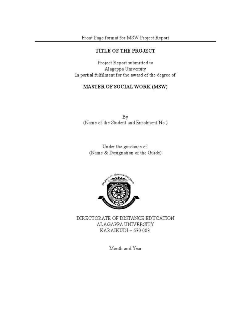 Format For MSW Project Report | PDF | Behavior Modification | Cognition