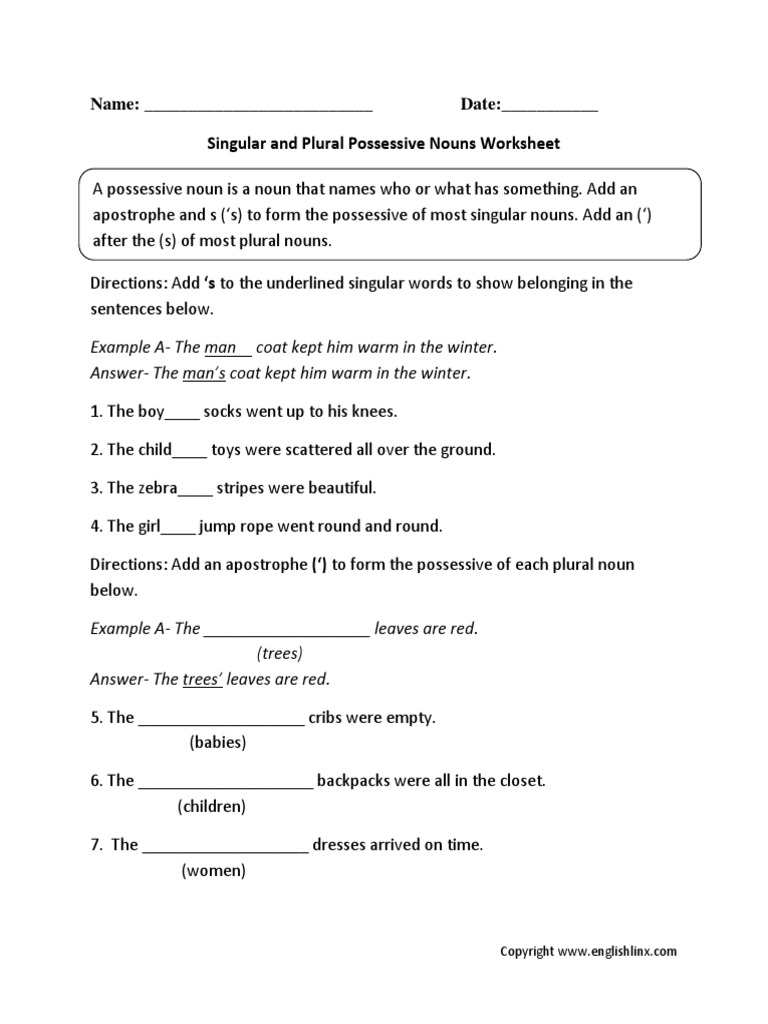 6 Singular-Plural Possessive Noun | PDF | Language Arts & Discipline