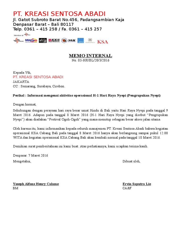 Memo Internal Libur | PDF