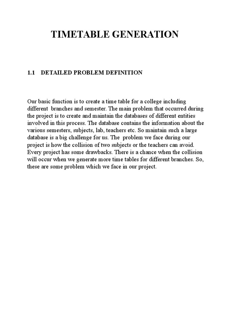 Automatic Timetable Generation Overview Pdf