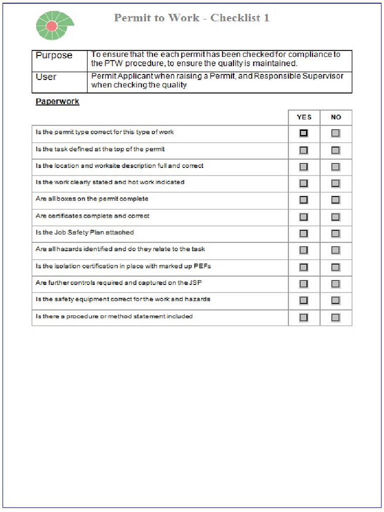 PTW Checklist | PDF
