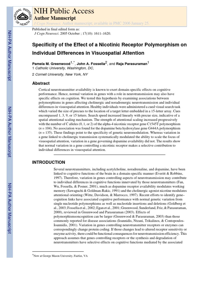 Parasuraman Orienting Gene | PDF | Working Memory | Attention