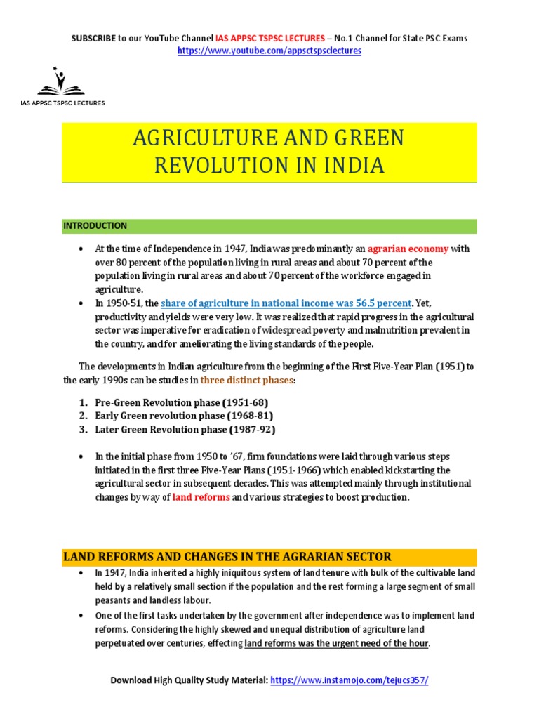 State PSC Exam Prep: Agriculture History | PDF | Green Revolution ...