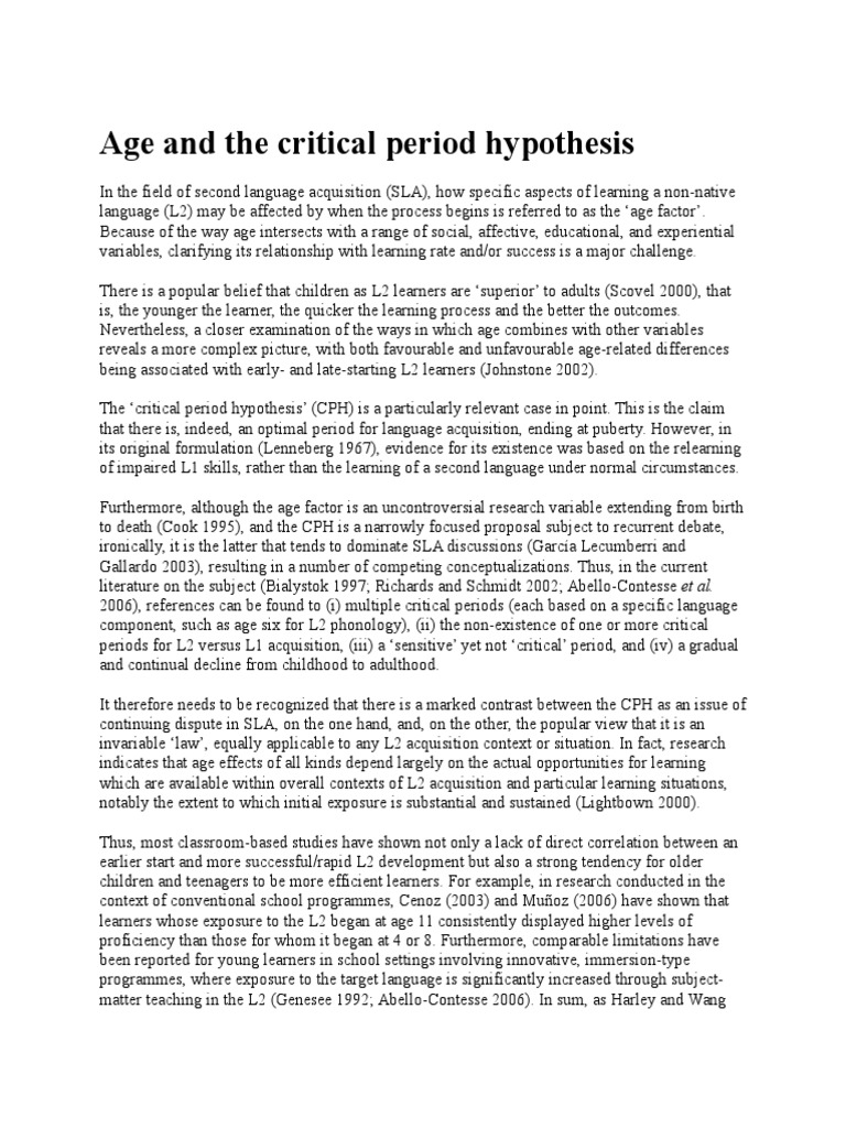 Age and the critical period hypothesis.docx | Second Language | Second ...