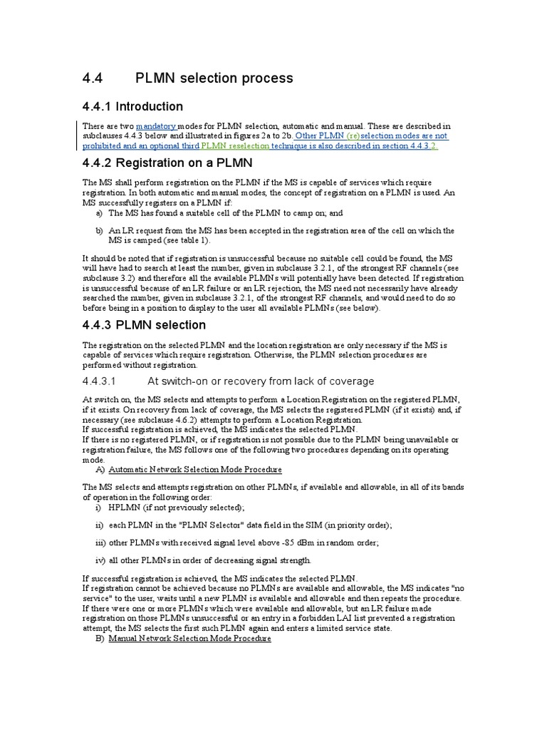 4.4 PLMN Selection Process | PDF | Digital Technology | Information And ...