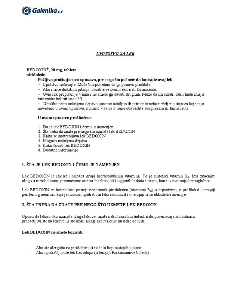 Bedoxine Tablete 20 MG Pil | PDF