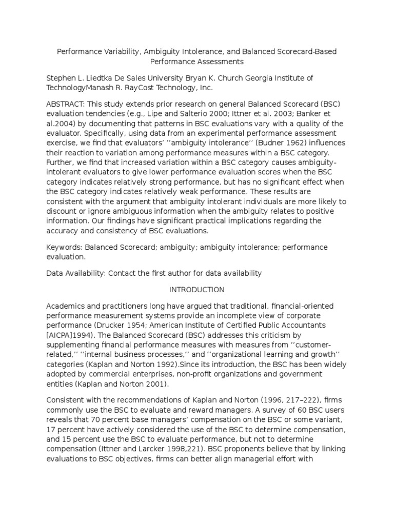 Performance Variability | PDF | Performance Appraisal | Strategic ...