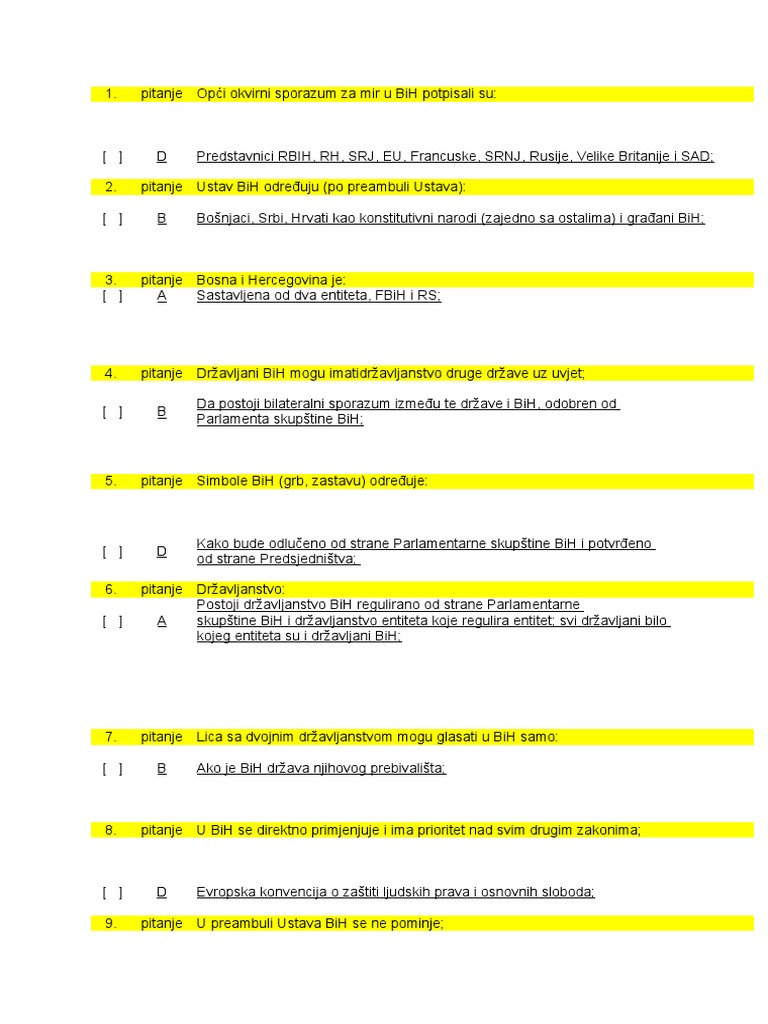 Osnove Ustavnog Sustava-Pitanja Za Ispit IOZ | PDF