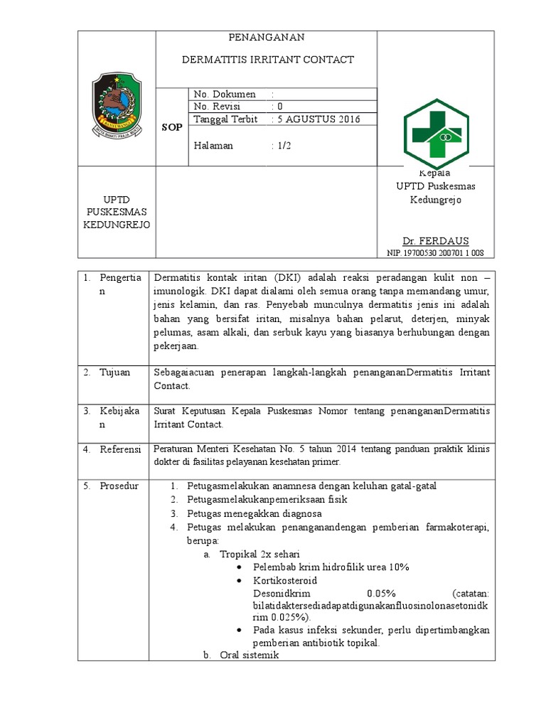 Prosedur Penanganan Dermatitis Kontak | PDF | Kesehatan Holistik ...