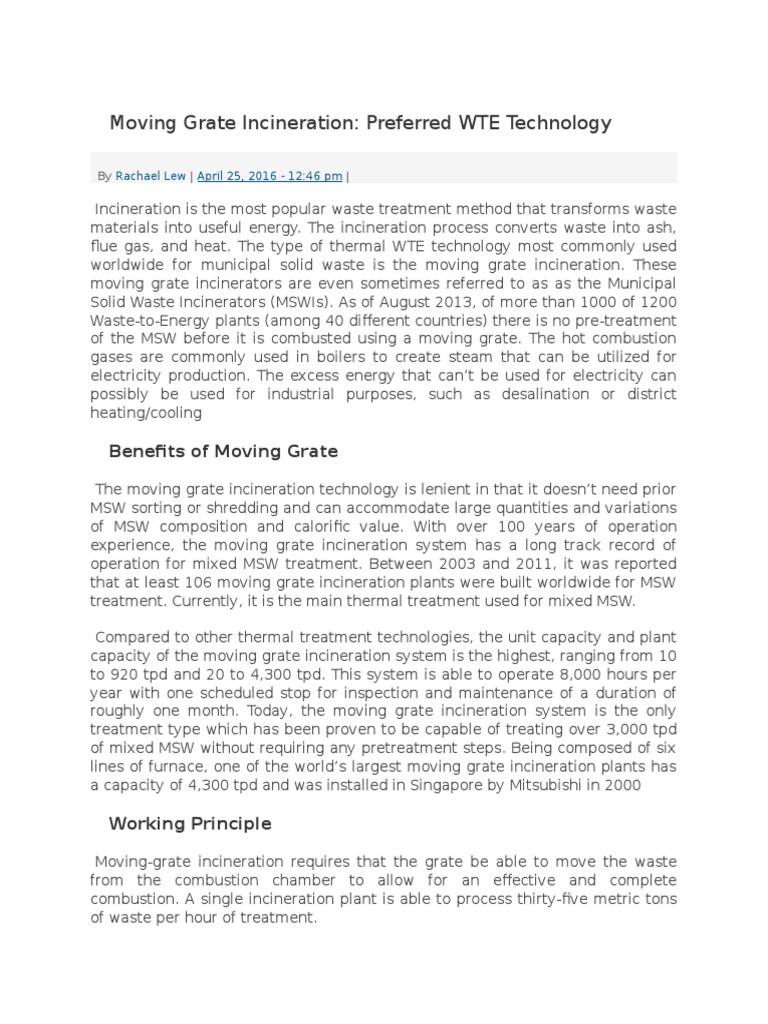 Moving Grate Incineration Overview | PDF | Incineration | Municipal ...