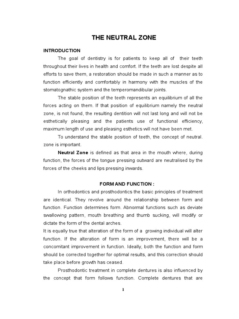 Neutral Zone in Dentistry: Key Concepts | PDF | Dentures | Tongue