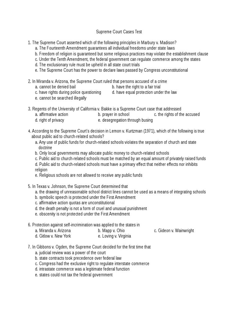 Key Supreme Court Cases Overview | PDF | Supreme Court Of The United ...