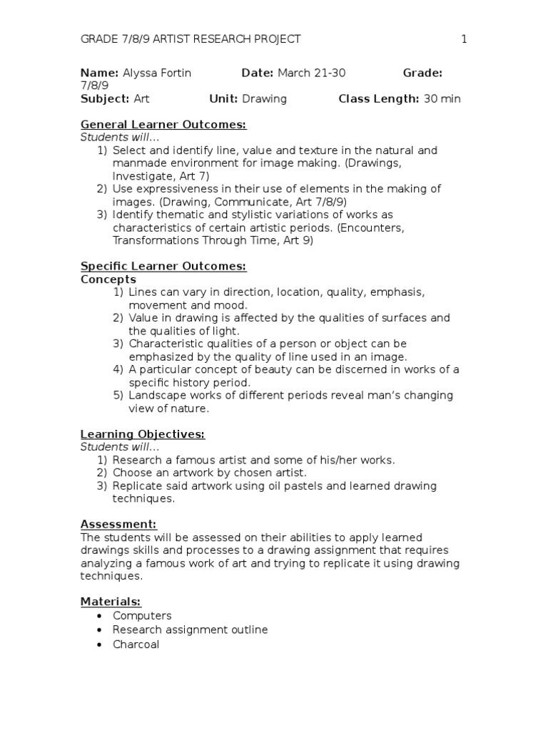 Middle School Art Project Guide | PDF | Drawing | Paintings
