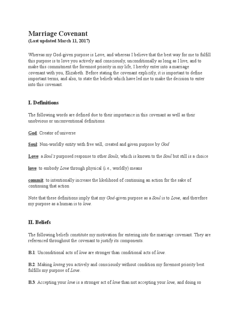 Marriage Covenant of Unconditional Love | PDF | Wellness | Lifestyle