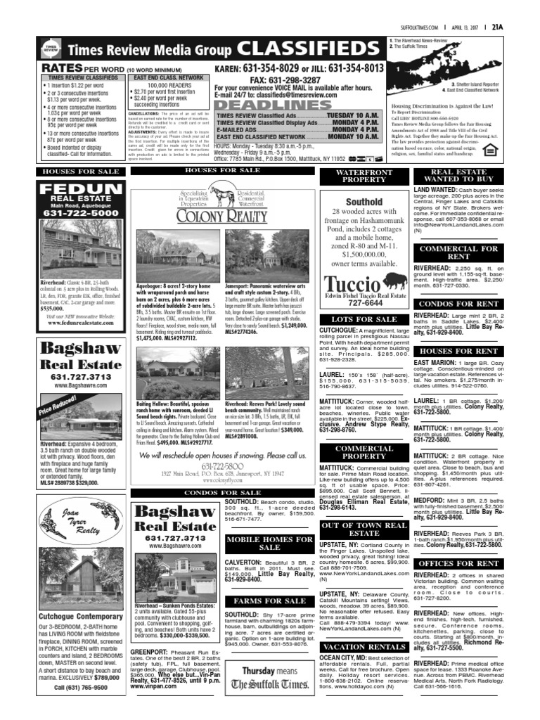 Suffolk Times Classified 04-13-17 (Update) | PDF | Renting | Business