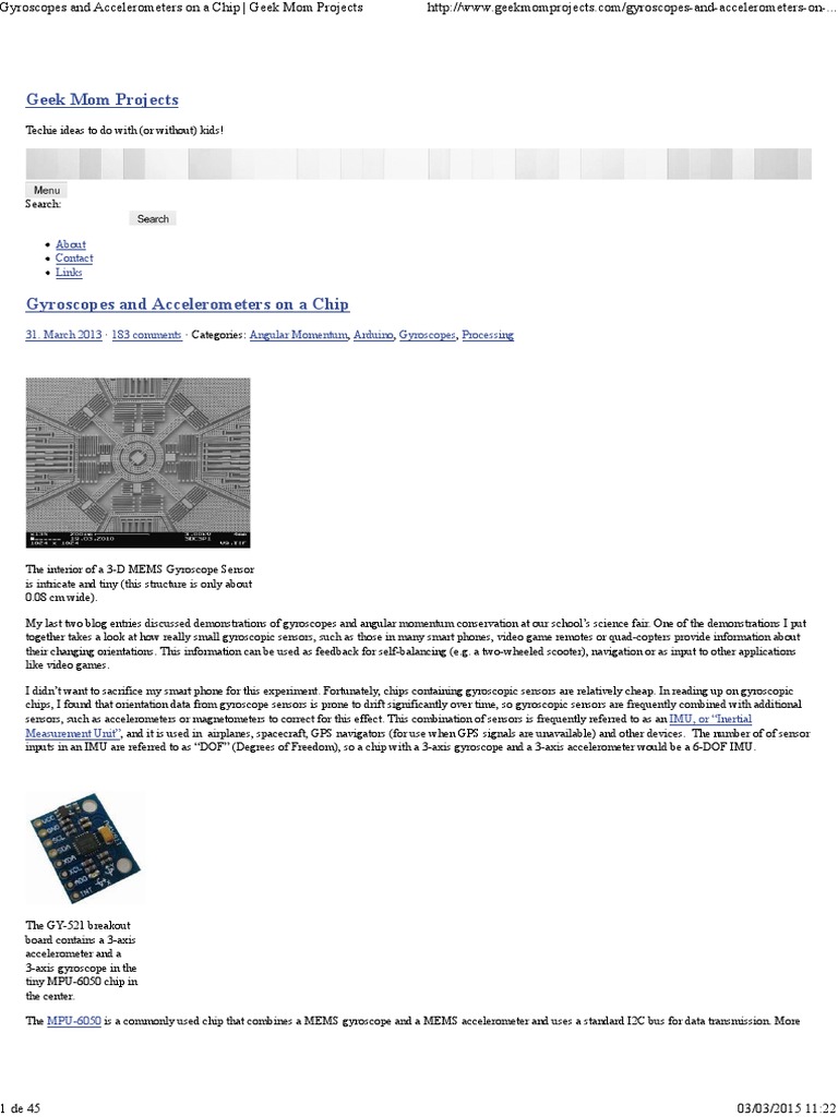 Gyroscopes and Accelerometers On A Chip - Geek Mom Projects | PDF ...