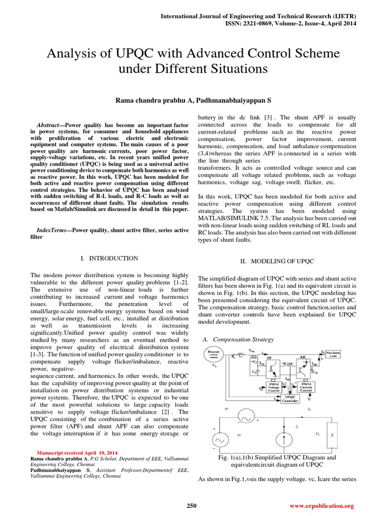 Analysis of UPQC With Advanced Control Scheme Under Different ...