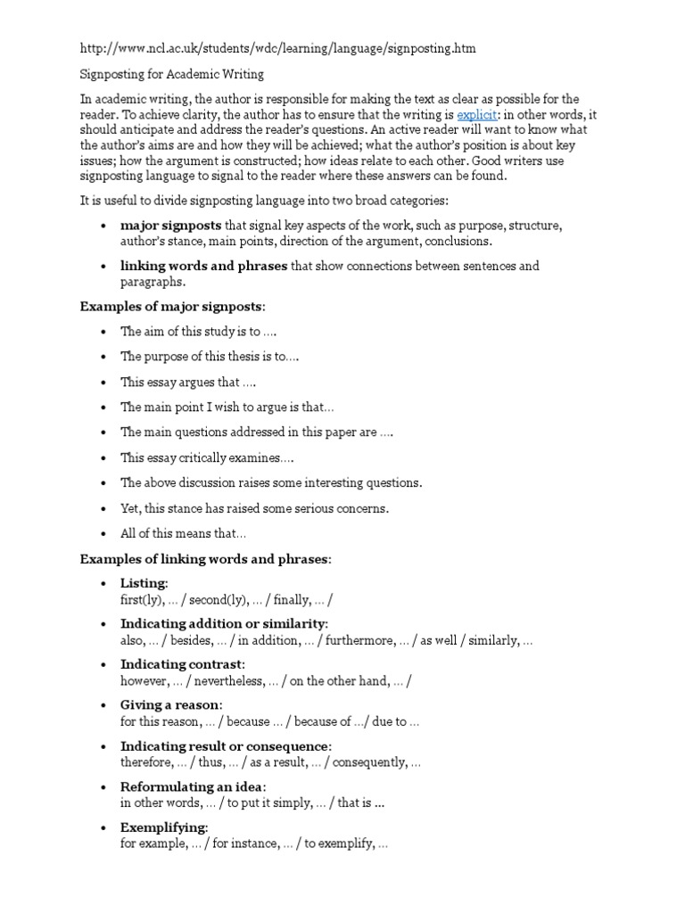 Signposting For Academic Writing | PDF