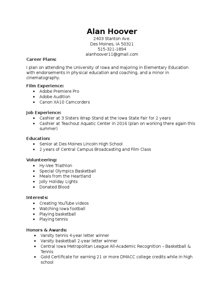 Alan Hoover's Career and Education Plans | PDF