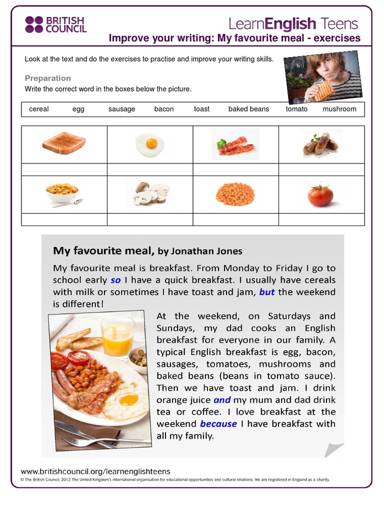 My Favourite Meal Writing Exercises | PDF | Meal | Cooking