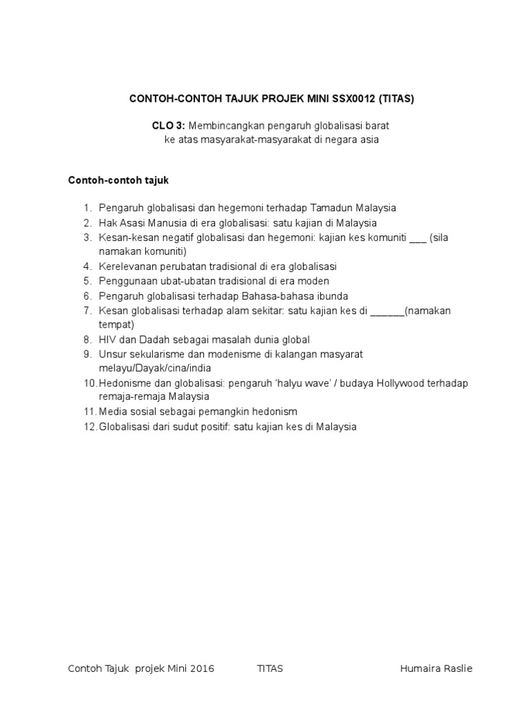 Contoh Tajuk Projek Mini | PDF