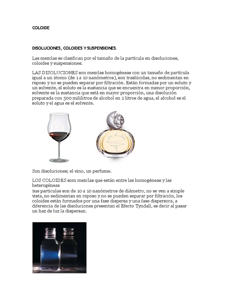 Ejemplos de Coloides y Suspensiones | PDF | Coloide | Mezcla