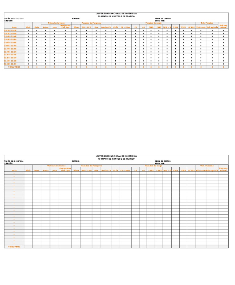 Plantilla de Aforo Vehicular | PDF | Vehículos terrestres | Vehículos de ruedas