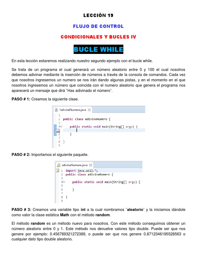 Lección 19 (Bucle While, 2do Ejemplo, Método Random de La Clase Math) | PDF